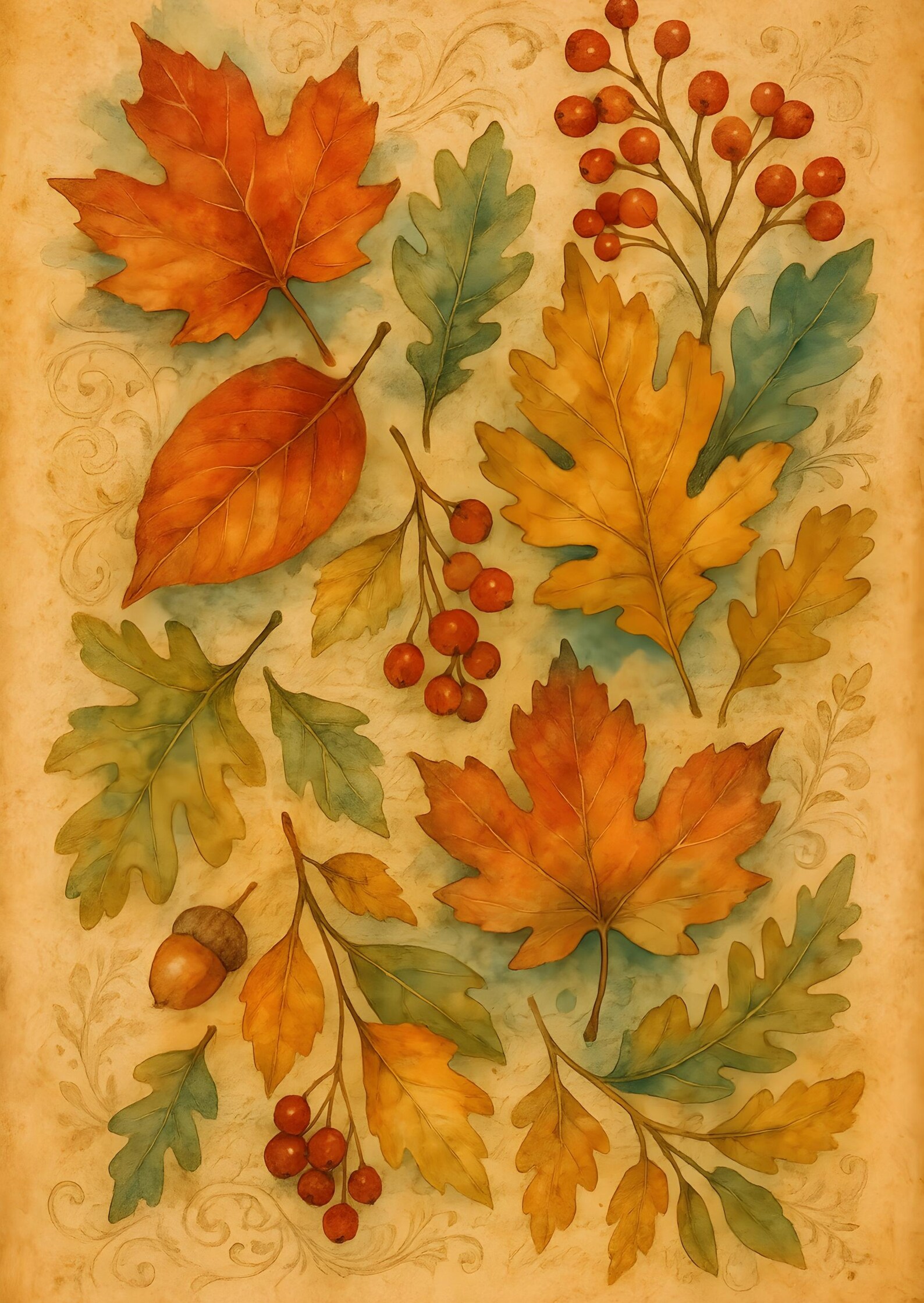 Autumn Leaves Rice Paper for Decoupage: Oak, Maple, Acorns A4 Sheet - Etsy