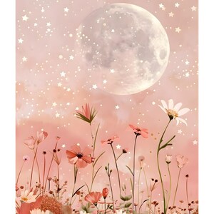 Decoupage Rice Paper Full Moon Celestial Night Pink Sky Wildflower ...