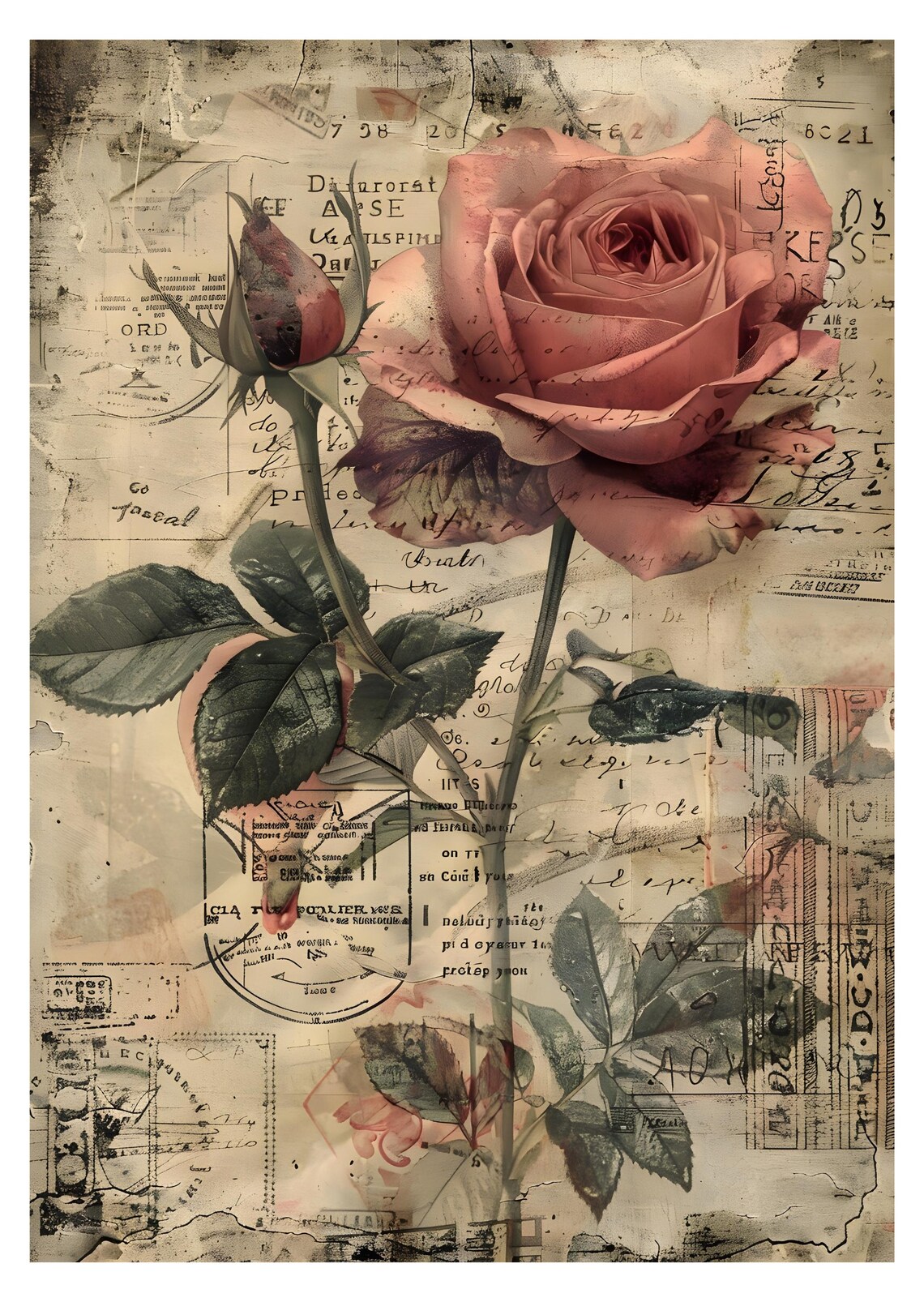 Antique Rose Rice Paper: French Ephemera Collage (A4 Sheet) - Etsy