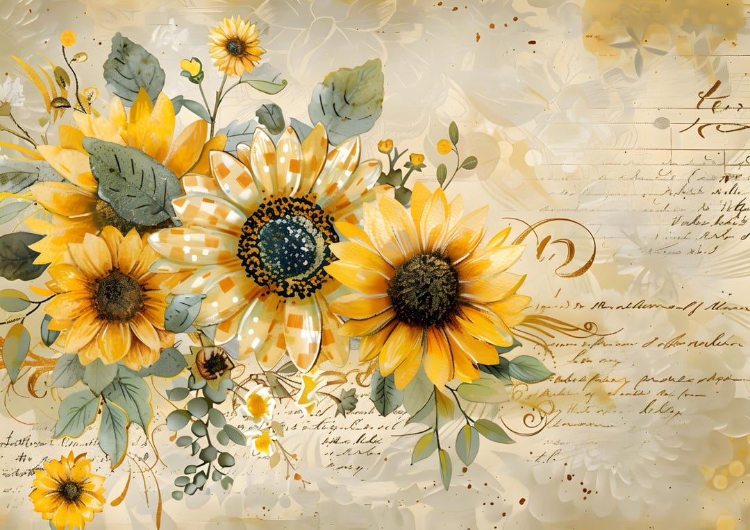 Golden Sunflower Rice Paper Print – A3 Botanical Decoupage Paper ...