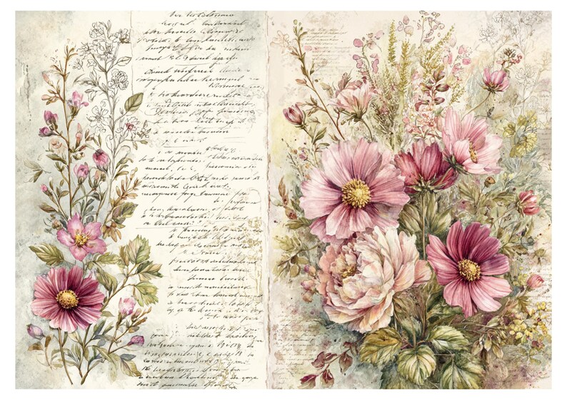 Vintage Botanical Rice Paper: Shabby Chic Floral Ephemera (A4) - Etsy