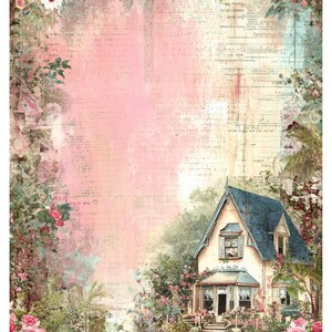 Cottagecore Rice Paper Pink House Floral Garden for Decoupage ...