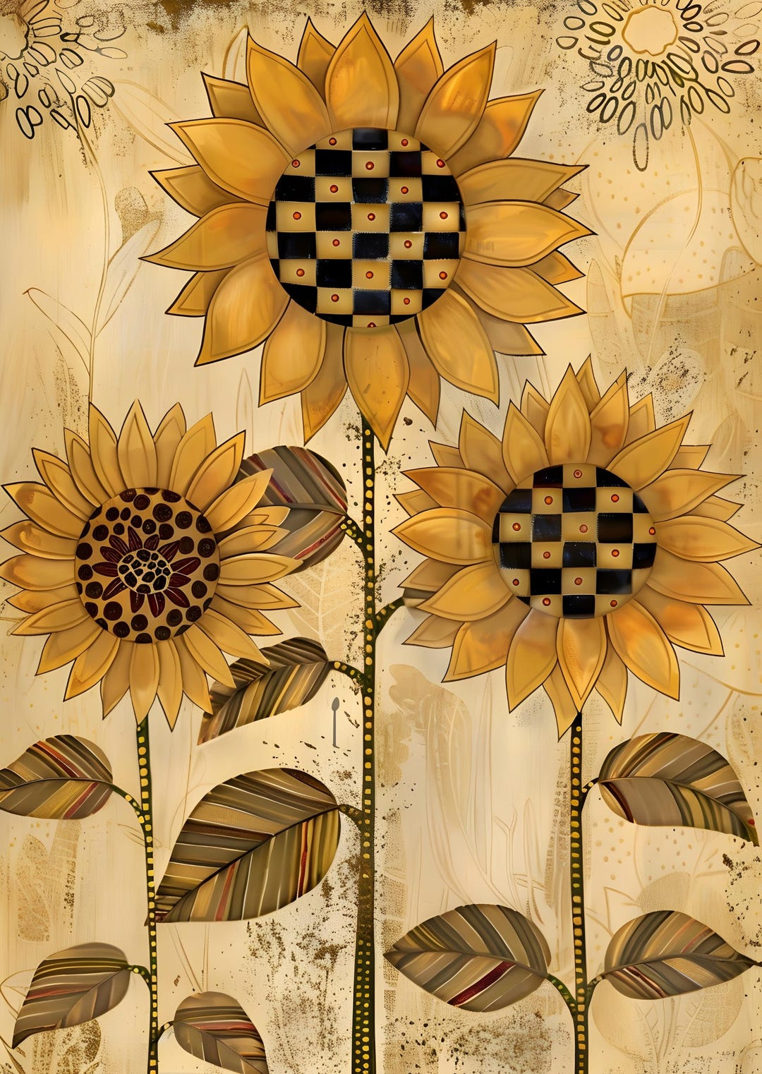 Sunflower Rice Paper for Decoupage Vintage Floral Checkerboard Design ...