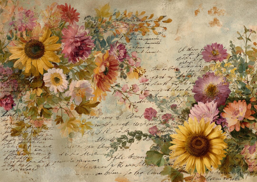 Sunflower Rice Paper for Decoupage: Shabby Chic Floral Collage A4 - Etsy