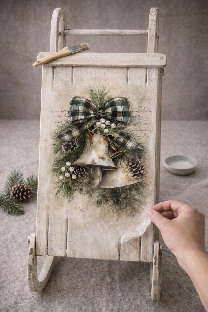 Christmas Bell Rice Paper Vintage Holiday Decoupage Sheet - Etsy