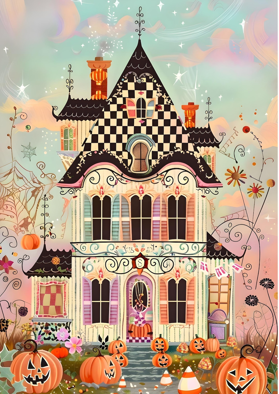 Halloween House Rice Paper for Decoupage: Whimsical Pastel Haunted ...