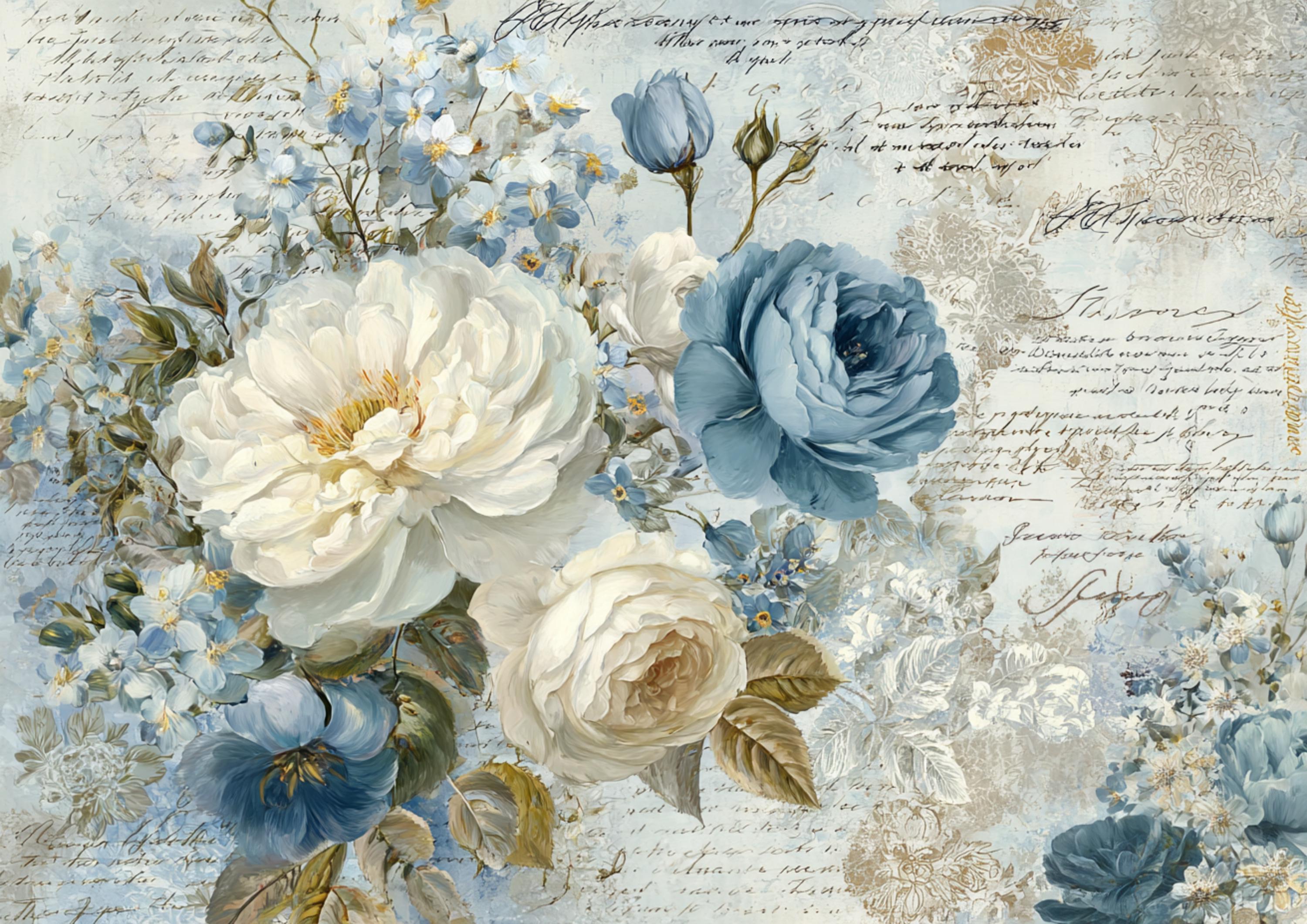 Blue Roses Rice Paper: A3 Floral Decoupage Sheet for Junk Journals - Etsy