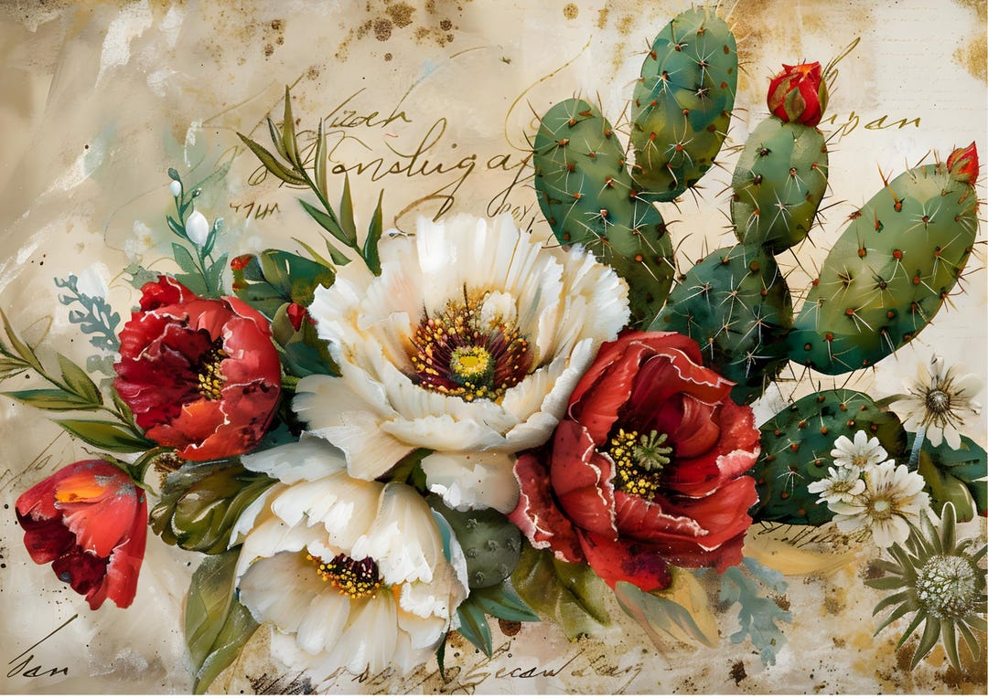 Cactus Floral Rice Paper for Decoupage - Etsy
