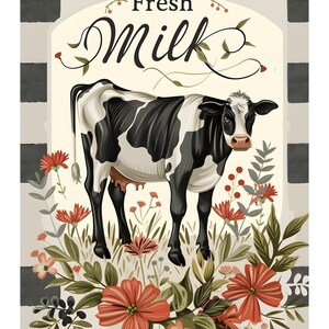 Farmhouse Cow Rice Paper for Decoupage – Black White Cow With Florals ...