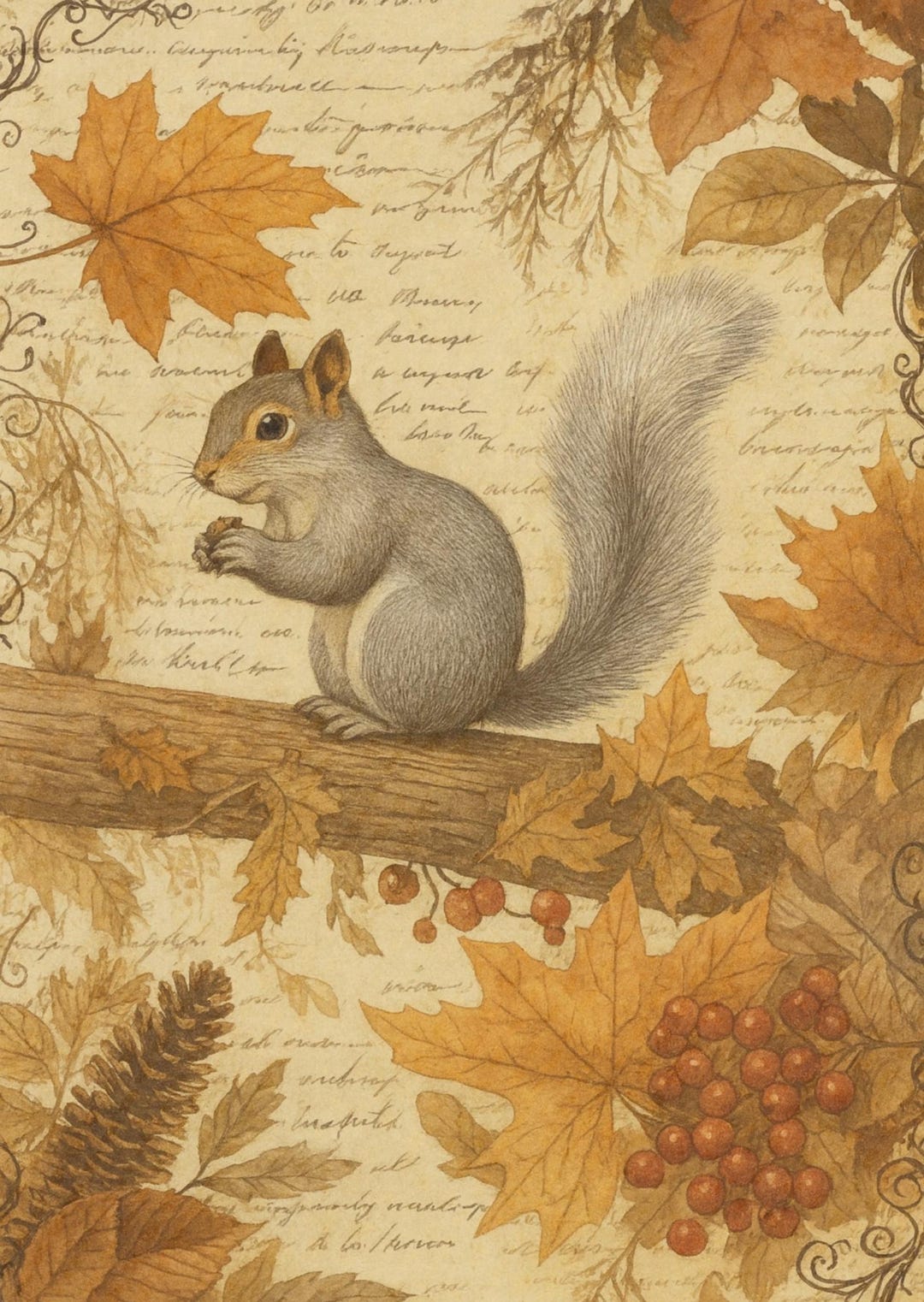Woodland Squirrel Rice Paper for Decoupage Autumn Leaves Mixed Media A4 ...