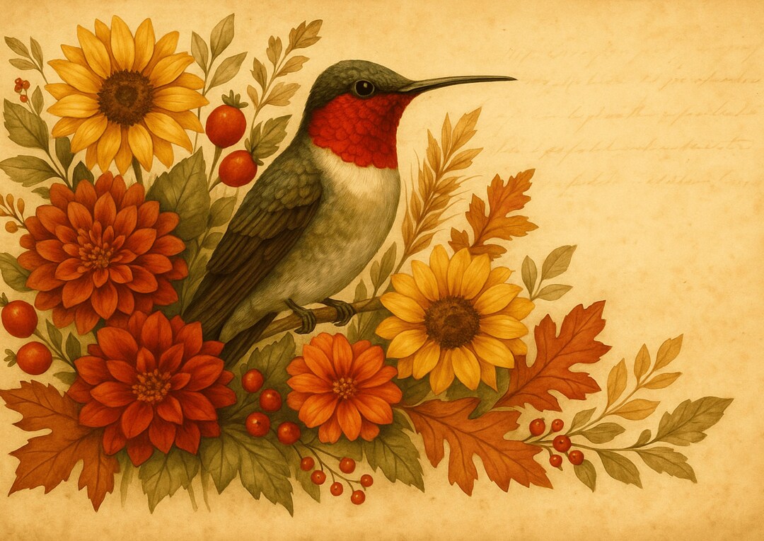 Hummingbird Rice Paper for Decoupage, Fall Floral A4 Sheet - Etsy