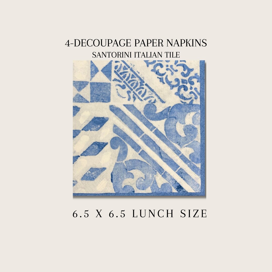 4-individual Paper Lunch Napkins for Decoupage, Santorini Italian Tile ...