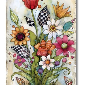 Whimsical Floral Check Rice Paper: A4 Decoupage Paper - Etsy