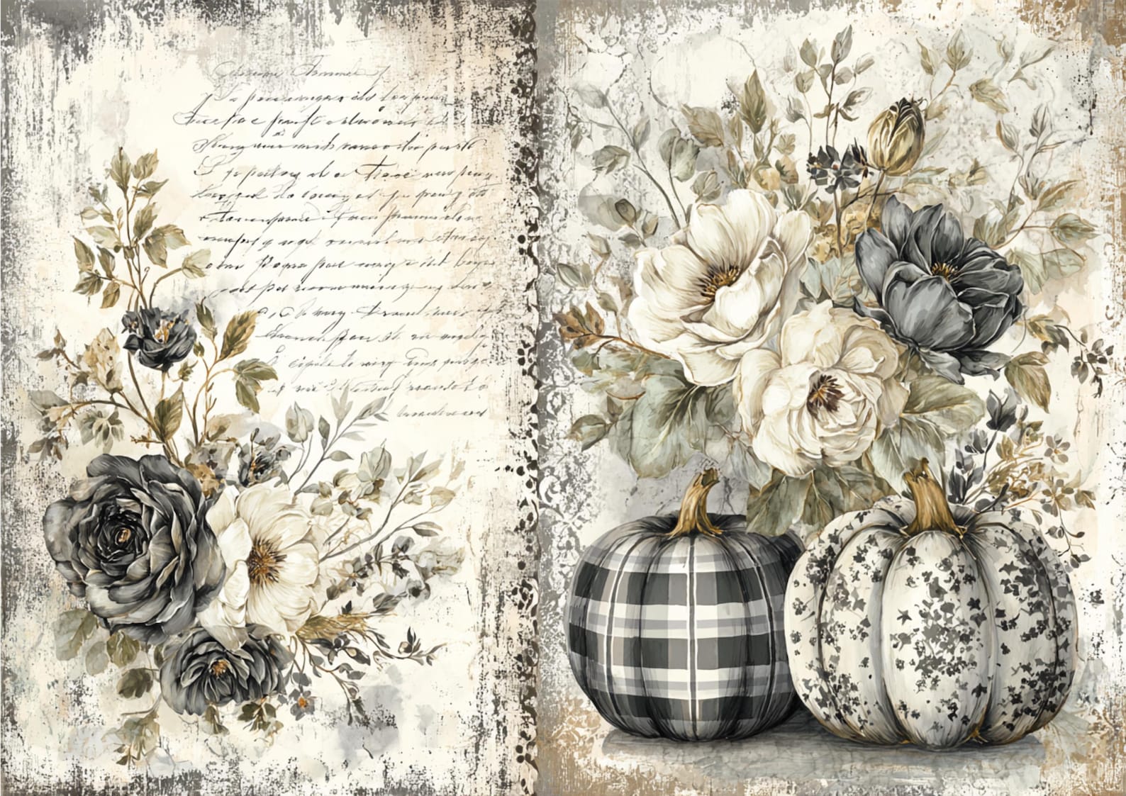 Pumpkin Bouquet Rice Paper for Decoupage Farmhouse Fall Florals A4 ...