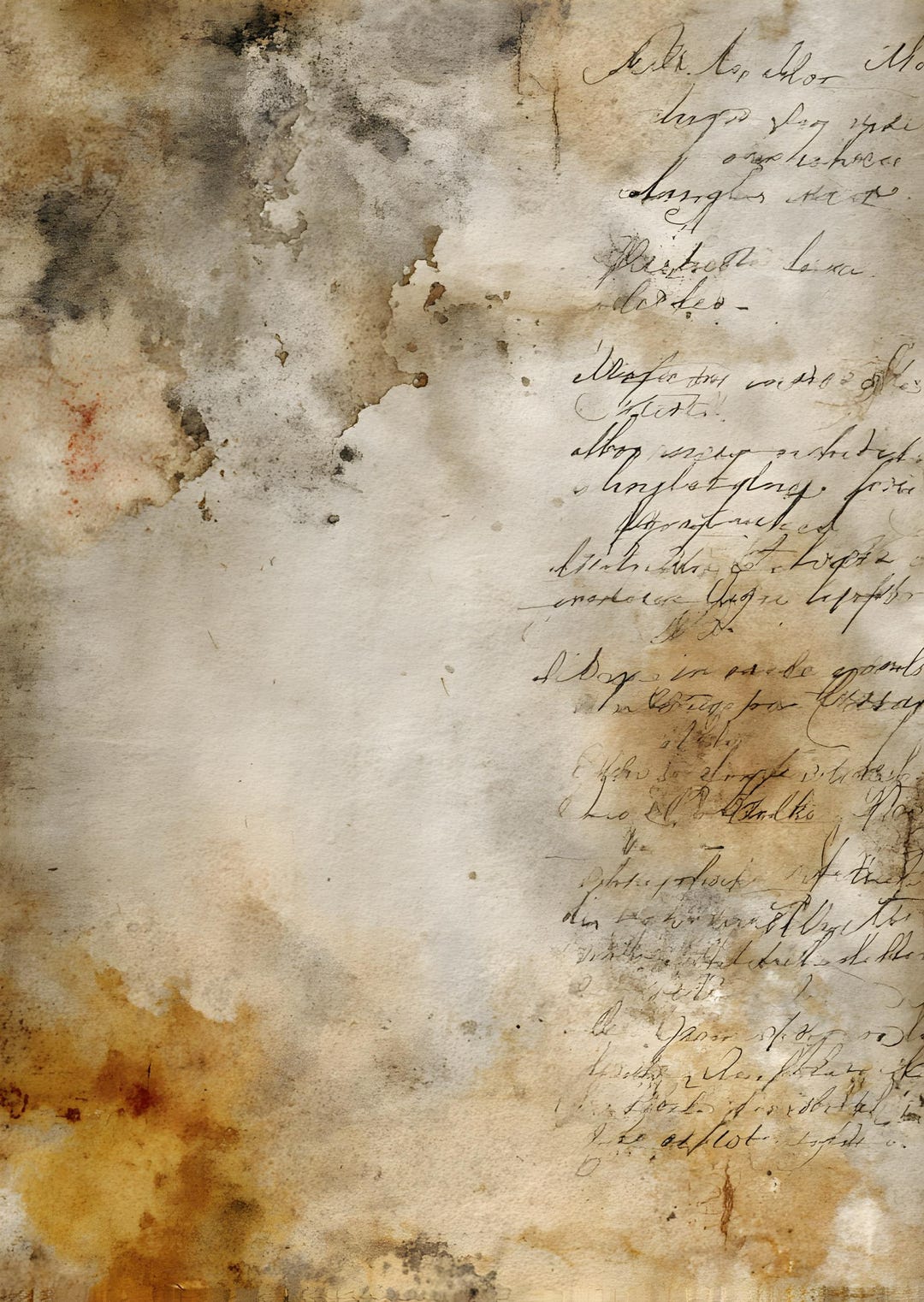 Grunge Ephemera Rice Paper: Sepia Script, Antique Ink Stains (A4 Sheet ...