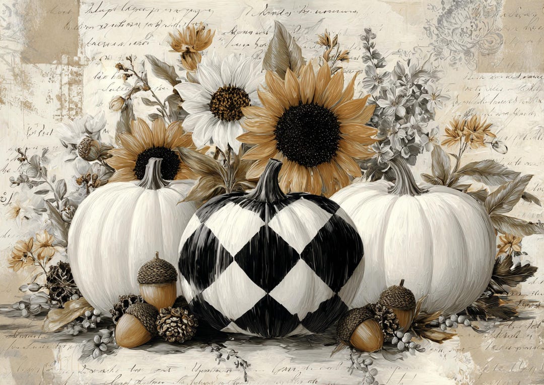 Fall Pumpkin Rice Paper for Decoupage: Harlequin, Sunflower, Acorn A4 ...