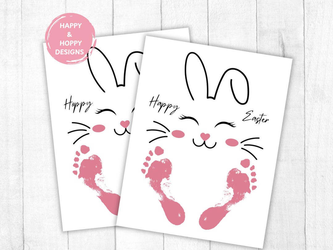 Happy Hoppy Easter, Baby Footprint Art, Easter Toddler Craft, Bunny ...