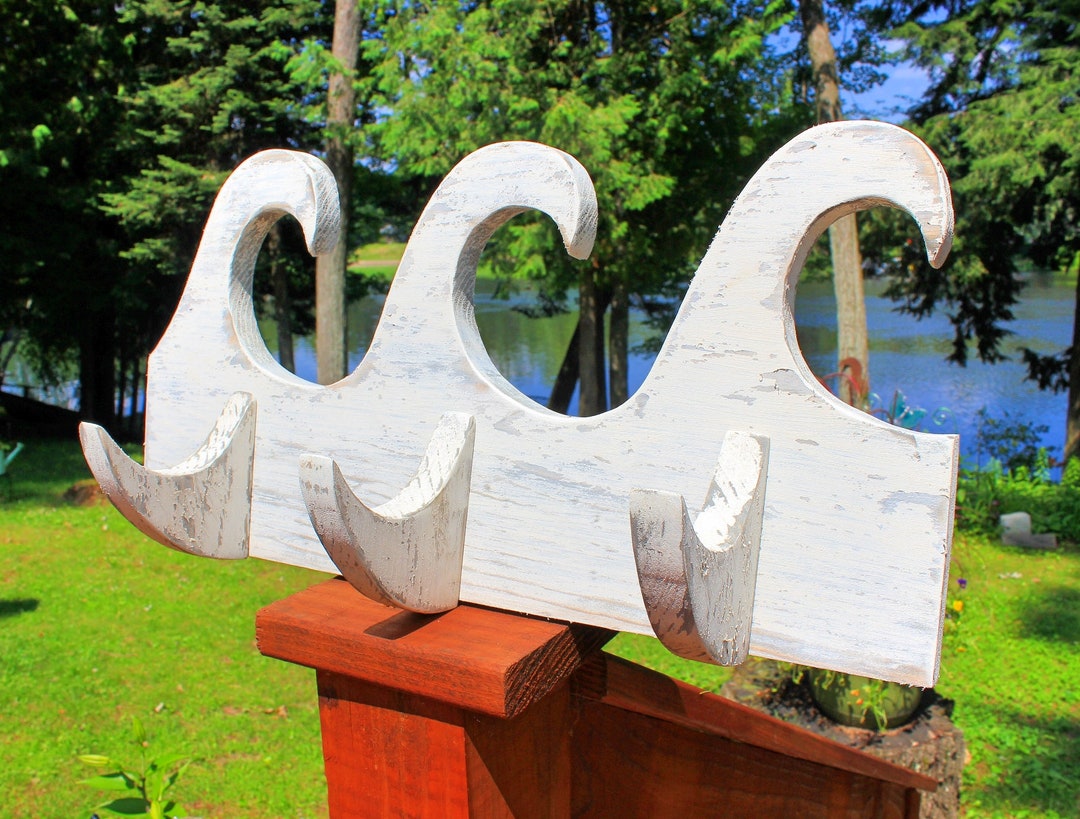 Handmade Wave Towel Rack Distressed Wood White Wash Coat Rack - Etsy