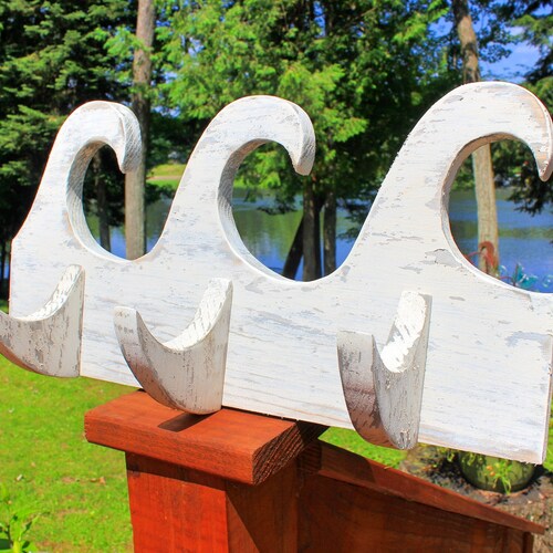 Handmade Wave Towel Rack Distressed Wood White Wash Coat Rack - Etsy