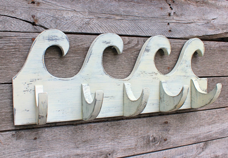 Handmade Wave Towel Rack Distressed Wood White Wash Coat Rack - Etsy