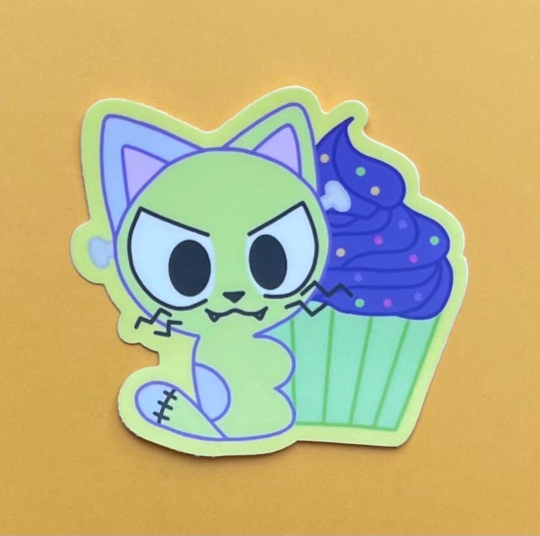 Monster Kitty Holding Cupcake Vinyl Sticker - Etsy