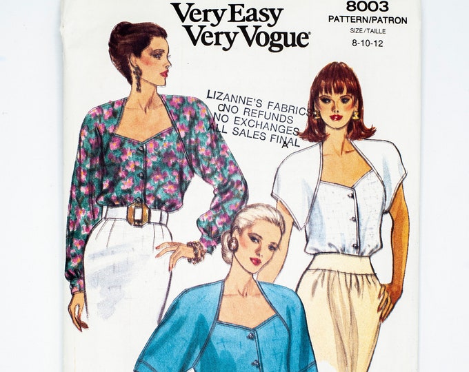 Vogue Sewing Pattern 8003, Easy to Sew, Vintage Pattern, Misses' Blouse ...