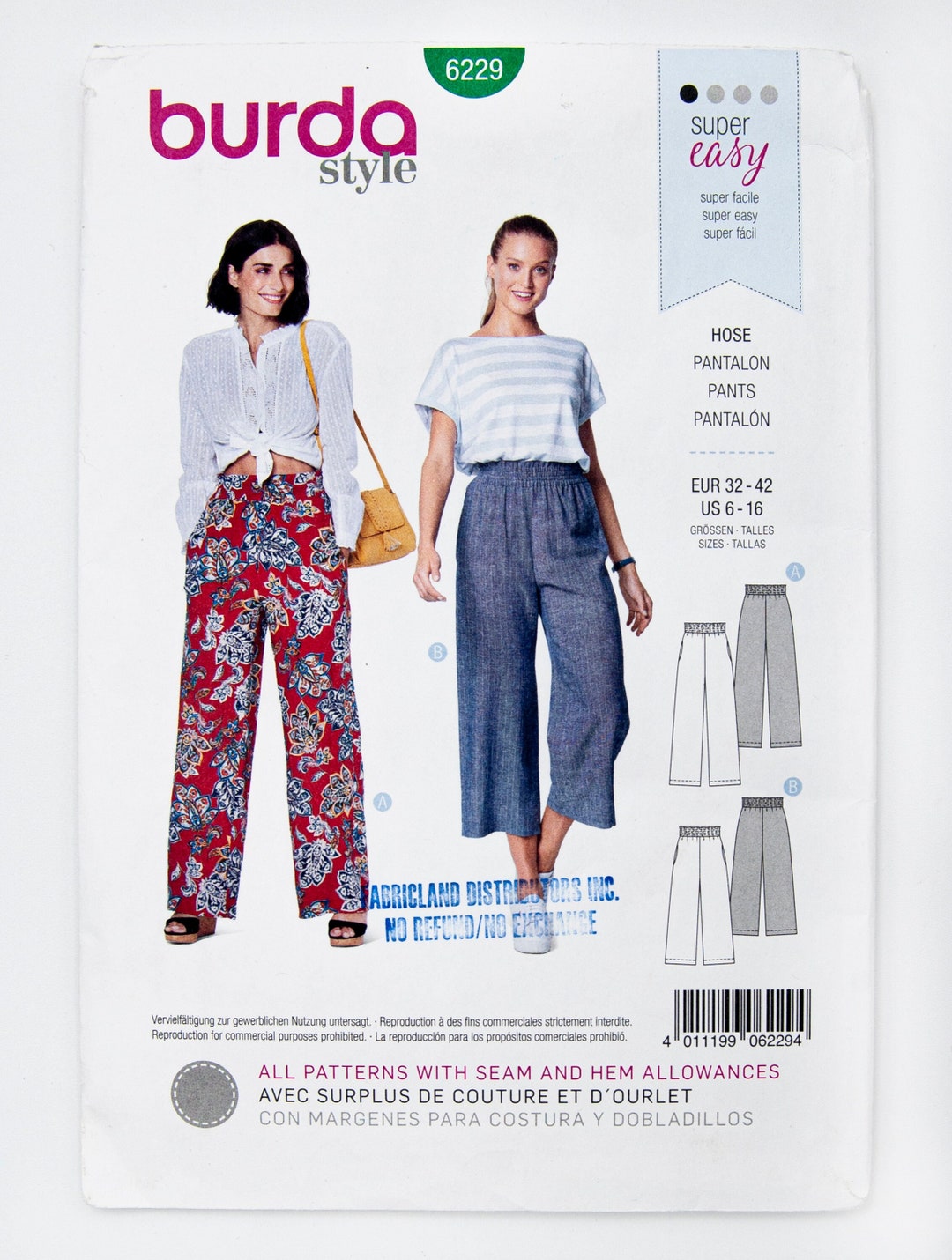 Burda Sewing Pattern 6229 Misses' Pants Easy to Sew - Etsy