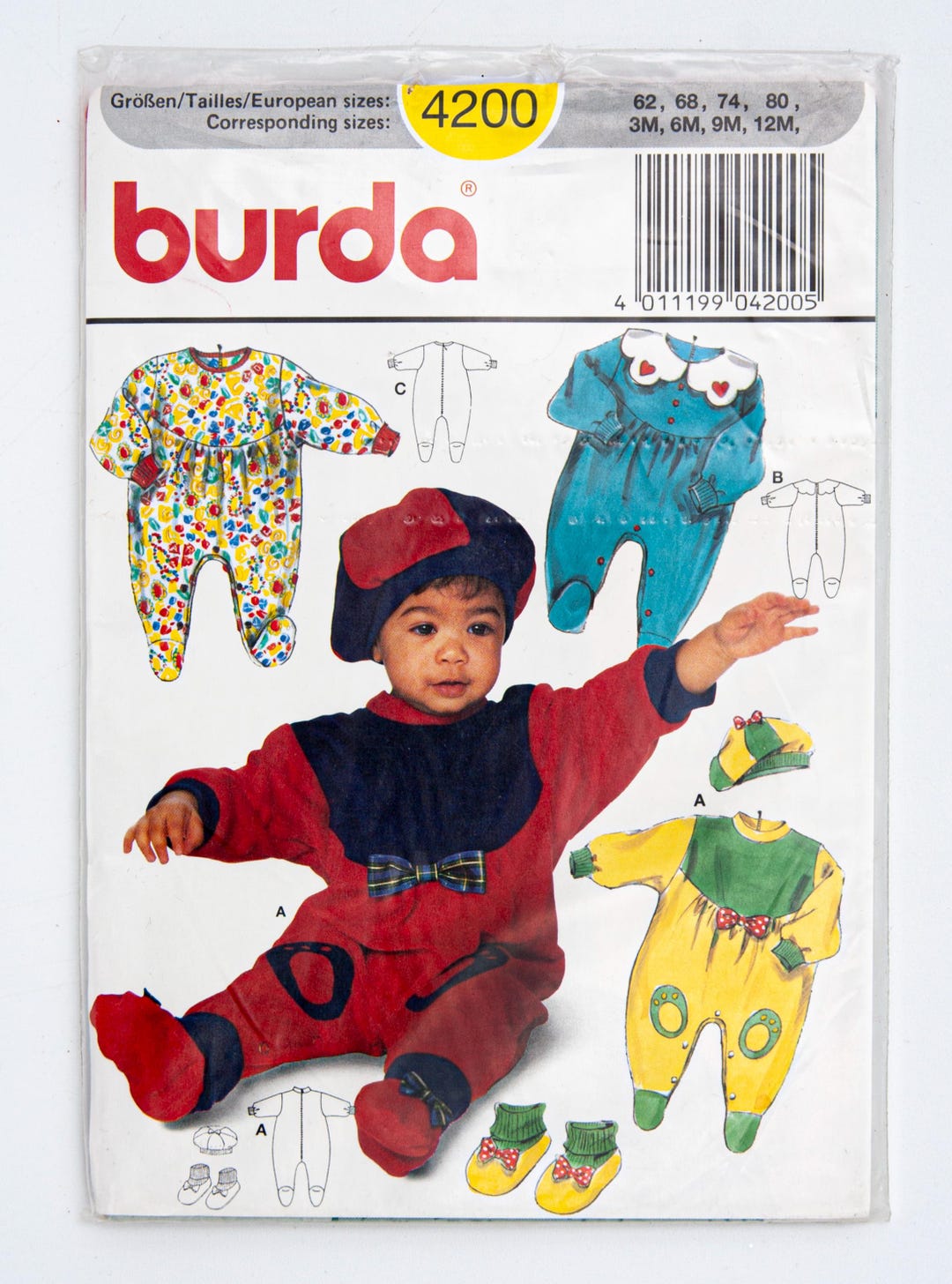 Burda Sewing Pattern 4200, Infants' Romper, Hat, Booties, Vintage ...