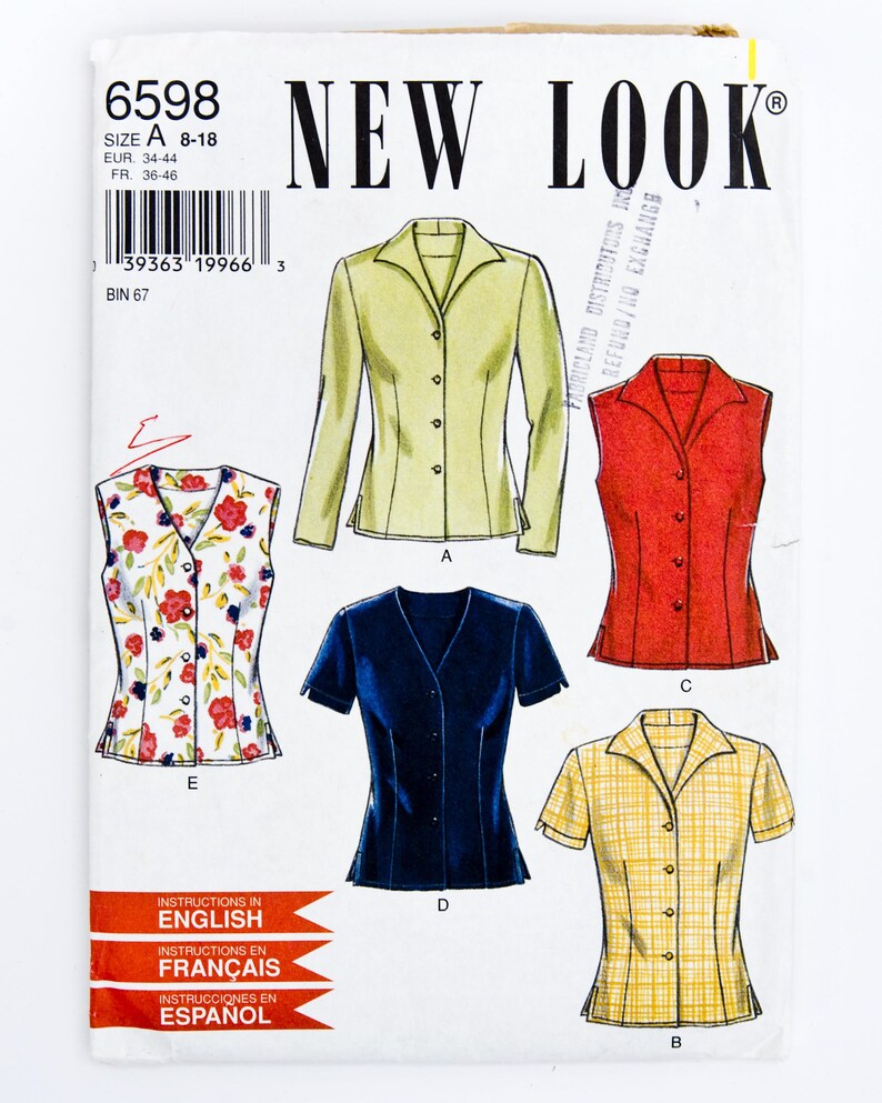 New Look Sewing Pattern 6598, Misses' Blouse, Vintage Pattern, Size 8 ...