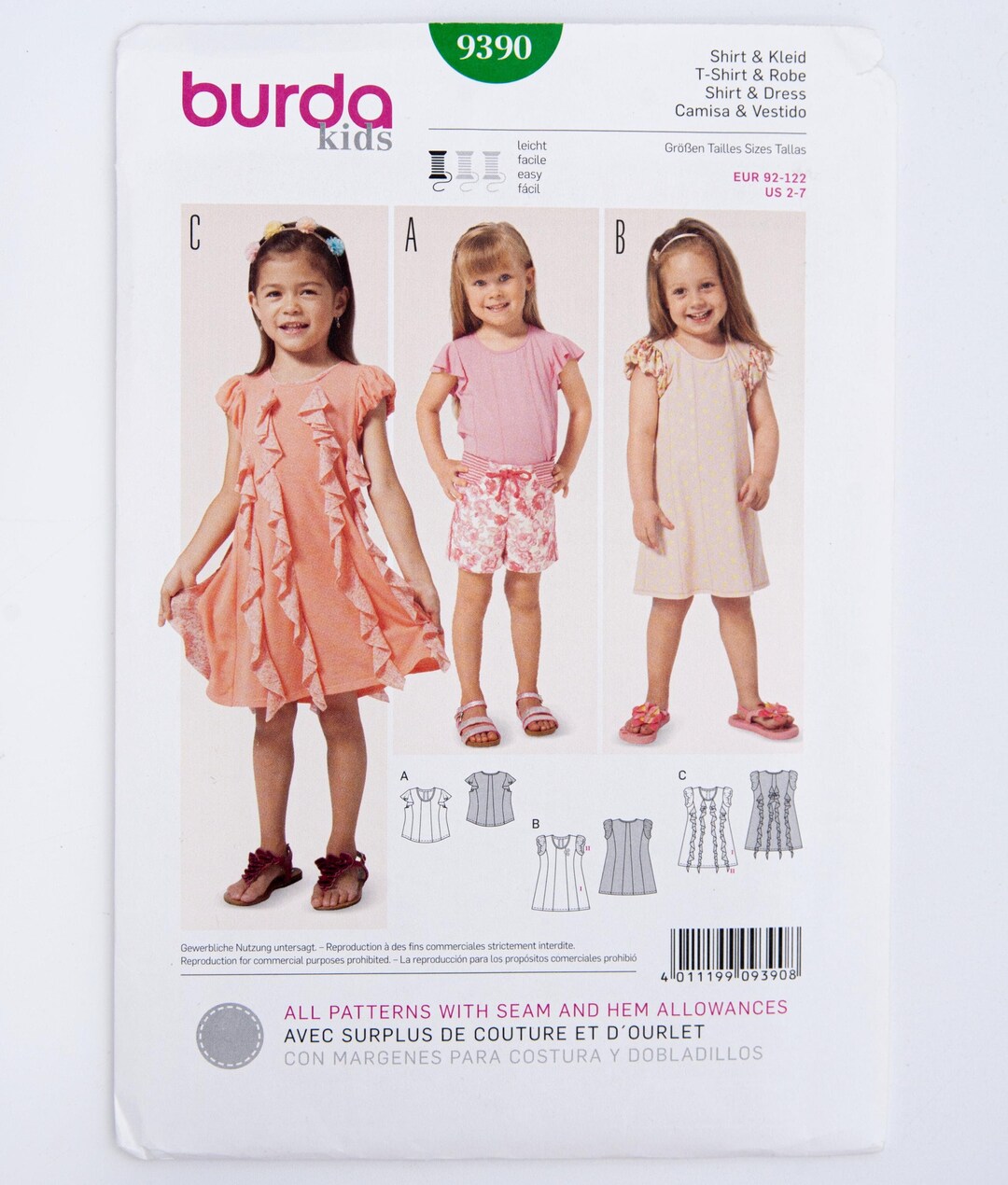 Burda Kids Sewing Pattern 9390, Girls' Top, Dress, Shirt, Easy to Sew ...