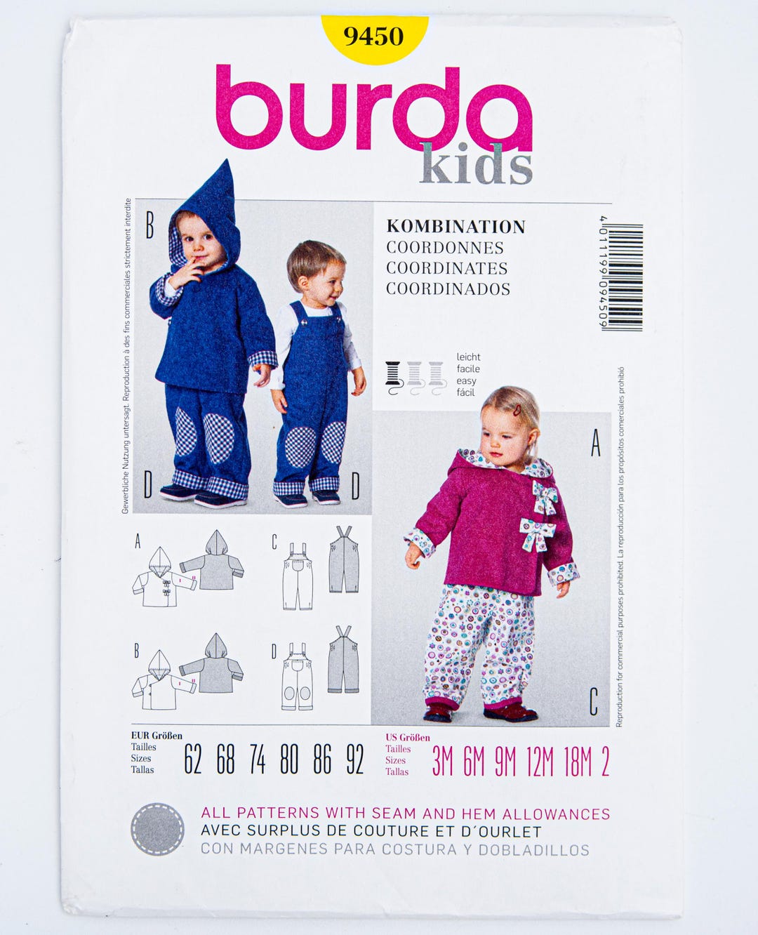 Burda Kids Sewing Pattern 9450, Toddlers' Jacket, Overall, Size 3 ...
