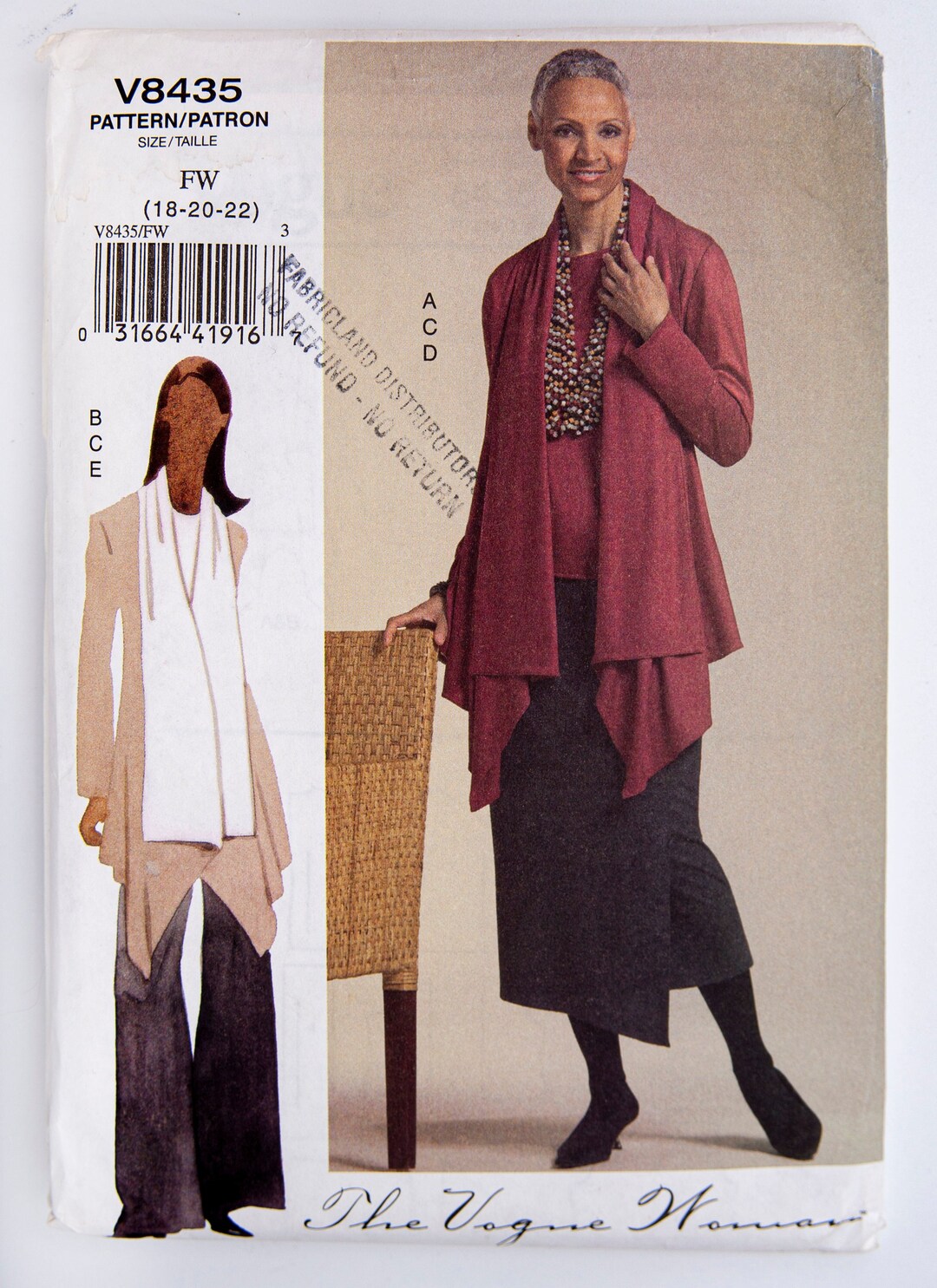 Vogue Sewing Pattern 8435, Misses' Jacket, Top, Skirt, Pants, the Vogue ...