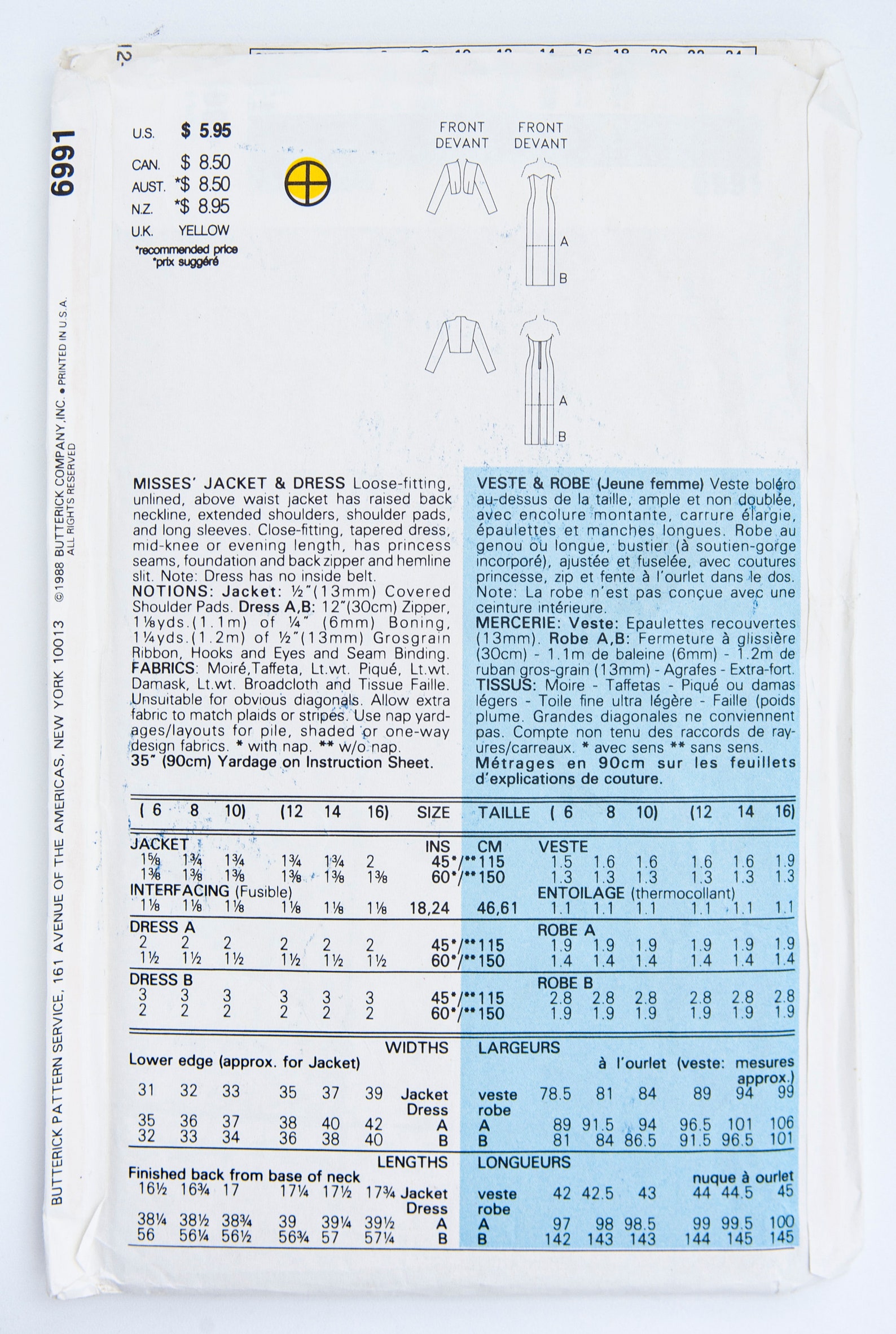 Butterick Sewing Pattern 6991, Misses' Dress, Jacket, Event Dress ...