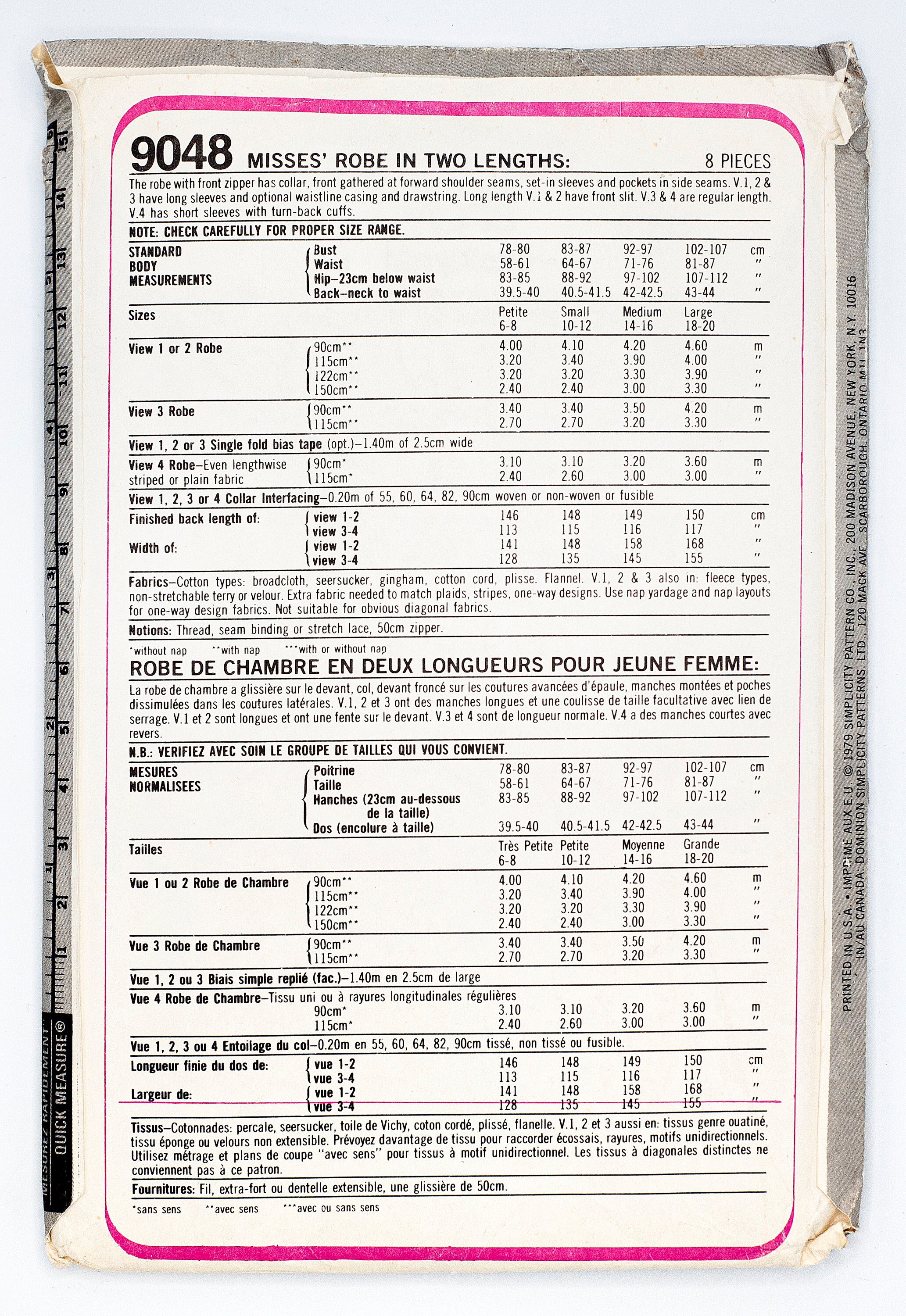 Simplicity Sewing Pattern 9048, Misses' Robe, Vintage Pattern, Size 14 ...