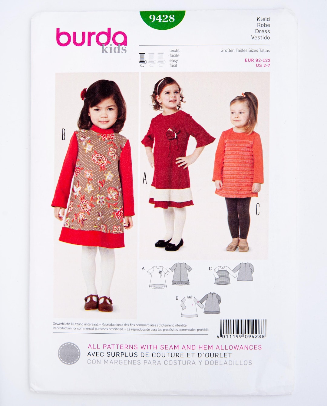 Burda Kids Sewing Pattern 9428, Child's/ Girls' Dress, Size 2-7, UNCUT ...