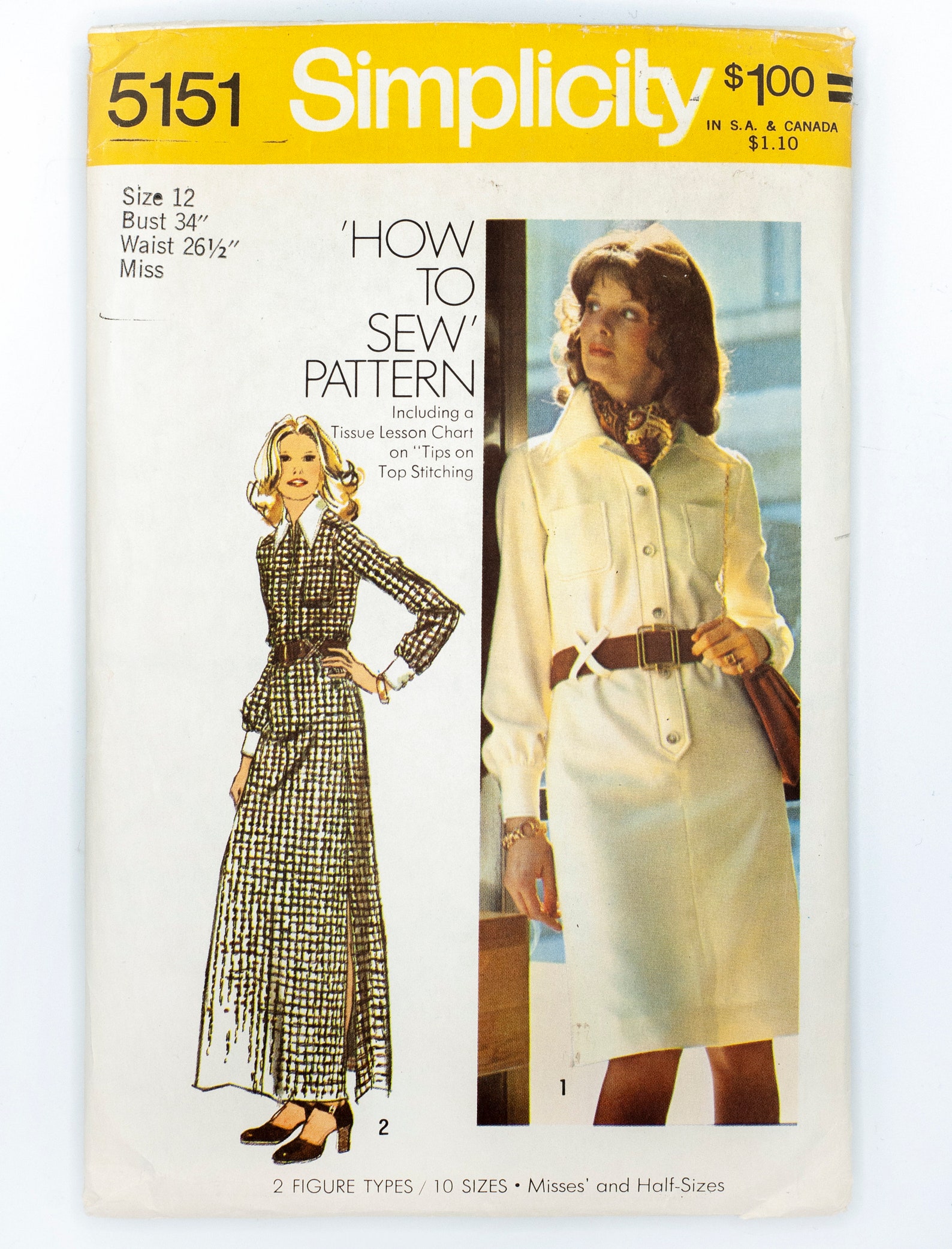 Simplicity Sewing Pattern 5151, Misses' Dress, Vintage Pattern, Size 12, Bust 34", CUT (complete ...
