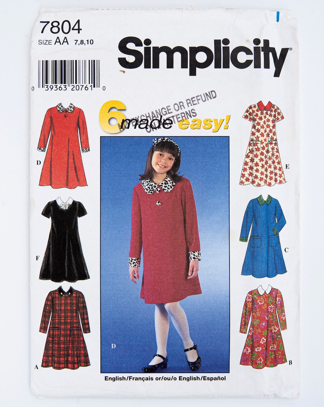 Simplicity Sewing Pattern 7804, Girls' Dress, Easy to Sew, Vintage ...