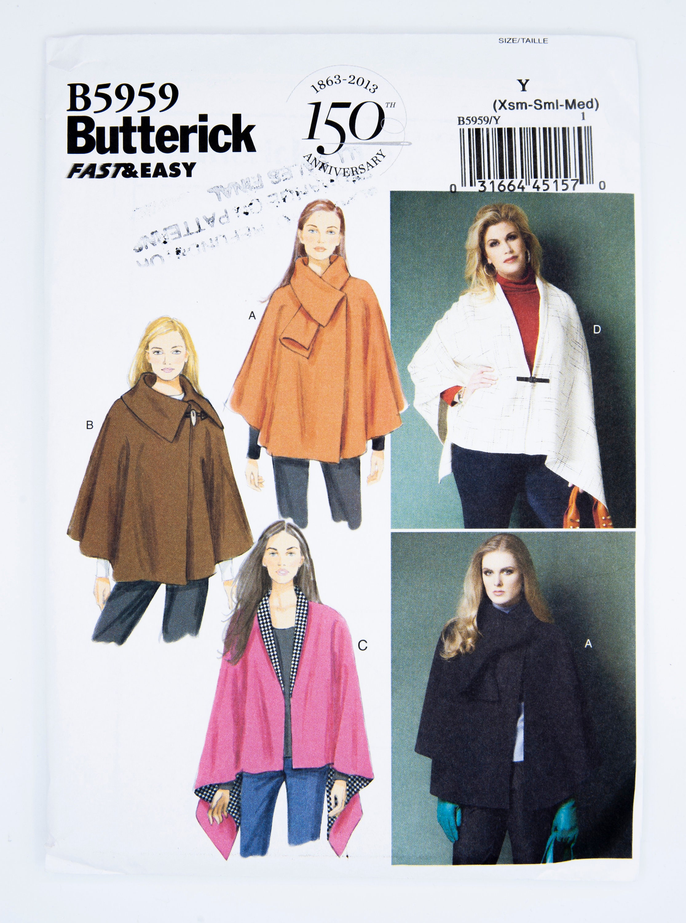 Butterick Sewing Pattern 5959, Easy to Sew, Misses' Wrap, Cape, Size XS ...