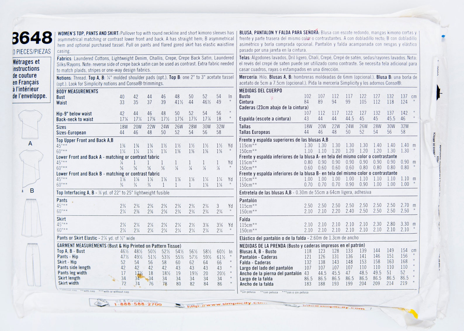 Simplicity Sewing Pattern 8648, Misses' Top, Pants, Skirt, by Mary ...