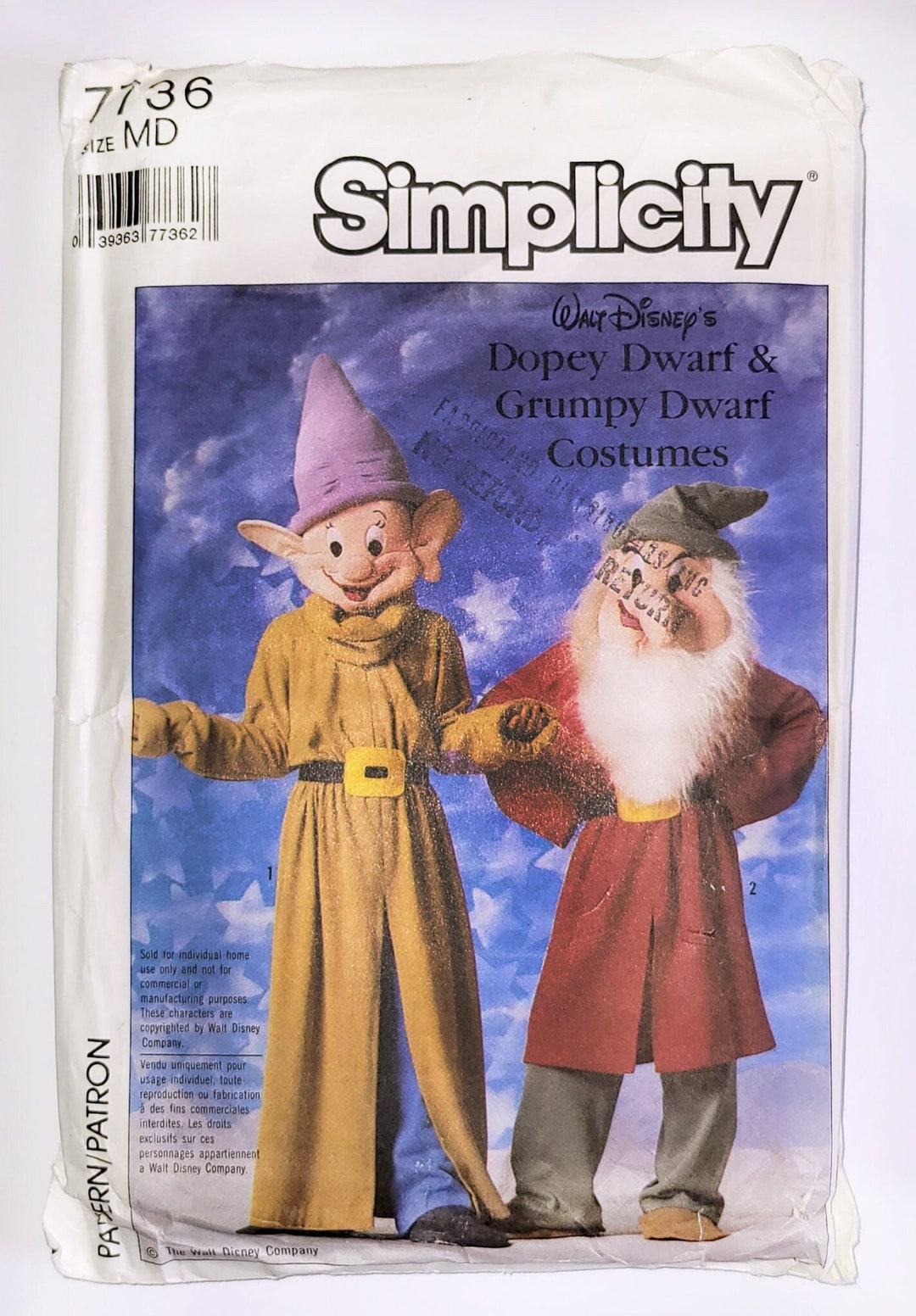 Simplicity Costume Sewing Pattern 7736, Halloween Disney's Costume ...