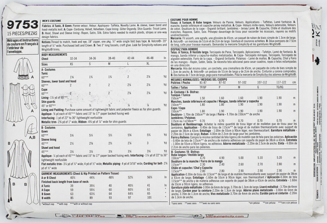 Simplicity Costume Sewing Pattern 9753 Medieval Costume | Etsy