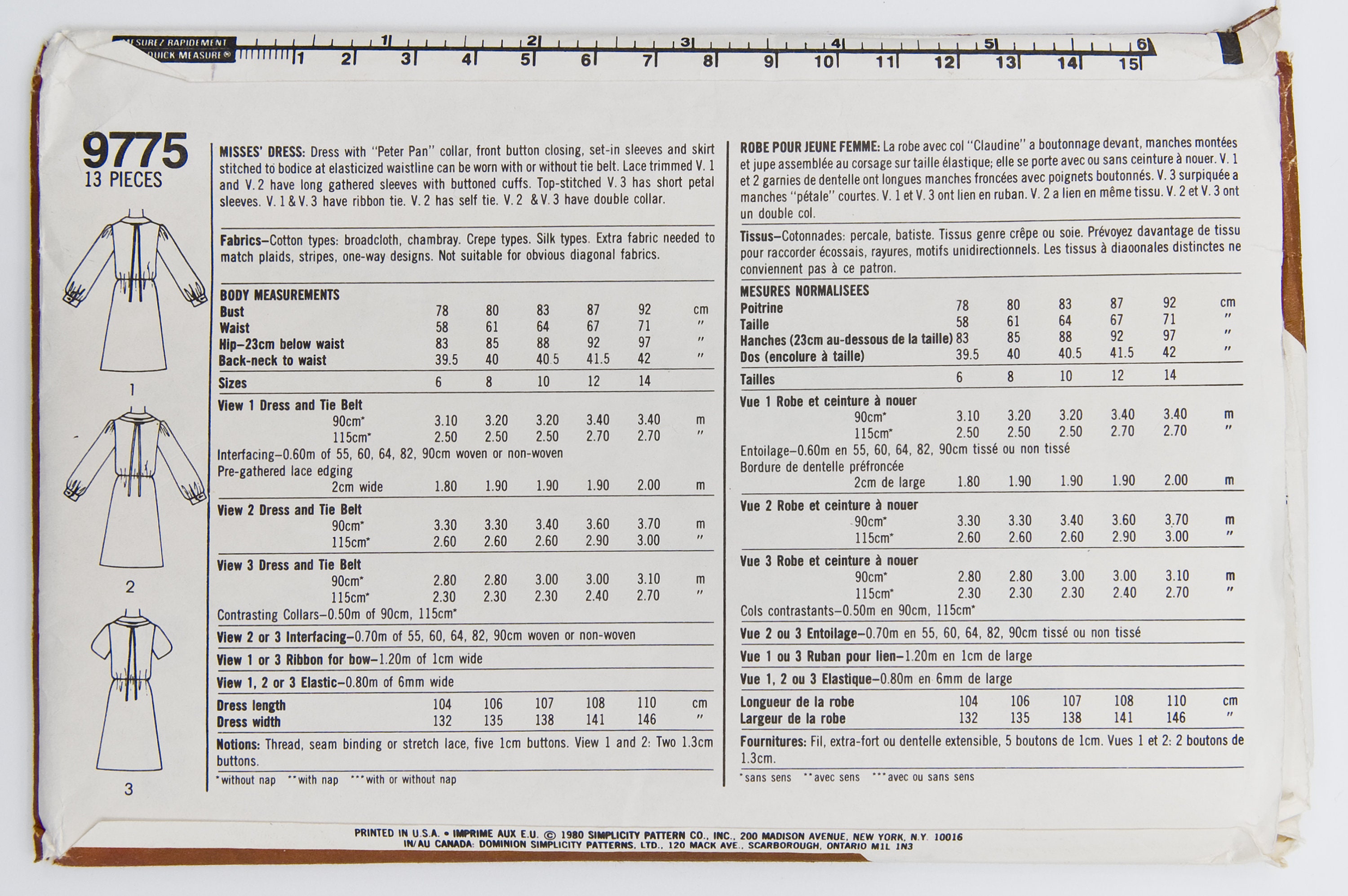 Simplicity Sewing Pattern 9775 Vintage Pattern Misses' - Etsy