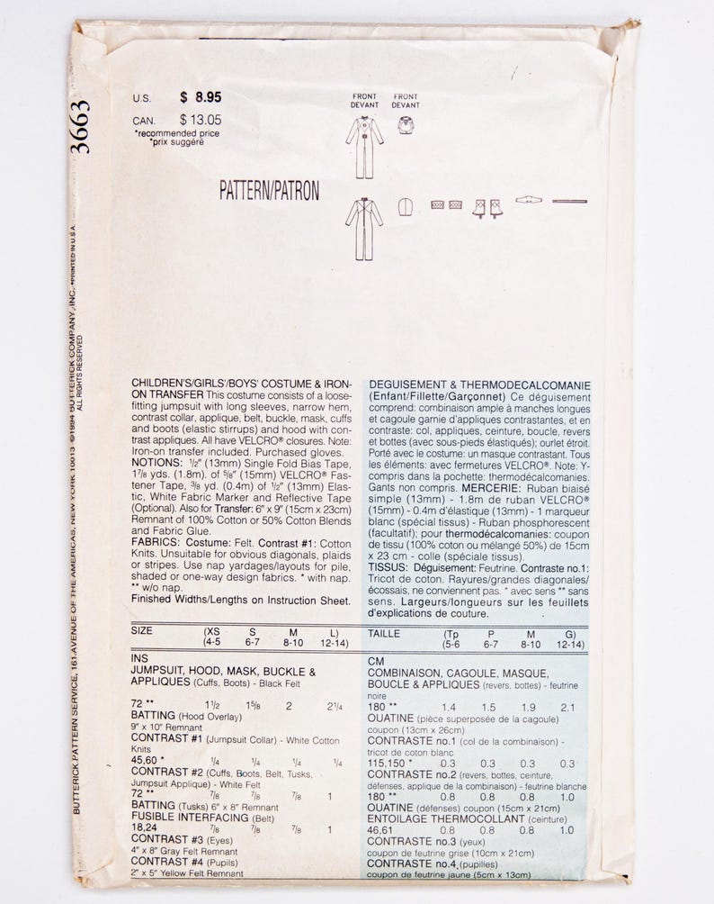 Butterick Costume Sewing Pattern 3663 Vintage Pattern Mighty Morphing ...