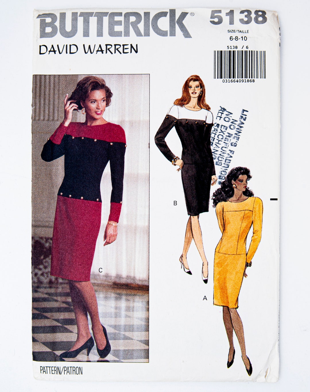 Butterick Sewing Pattern 5138, Vintage Pattern, by David Warren, Misses ...