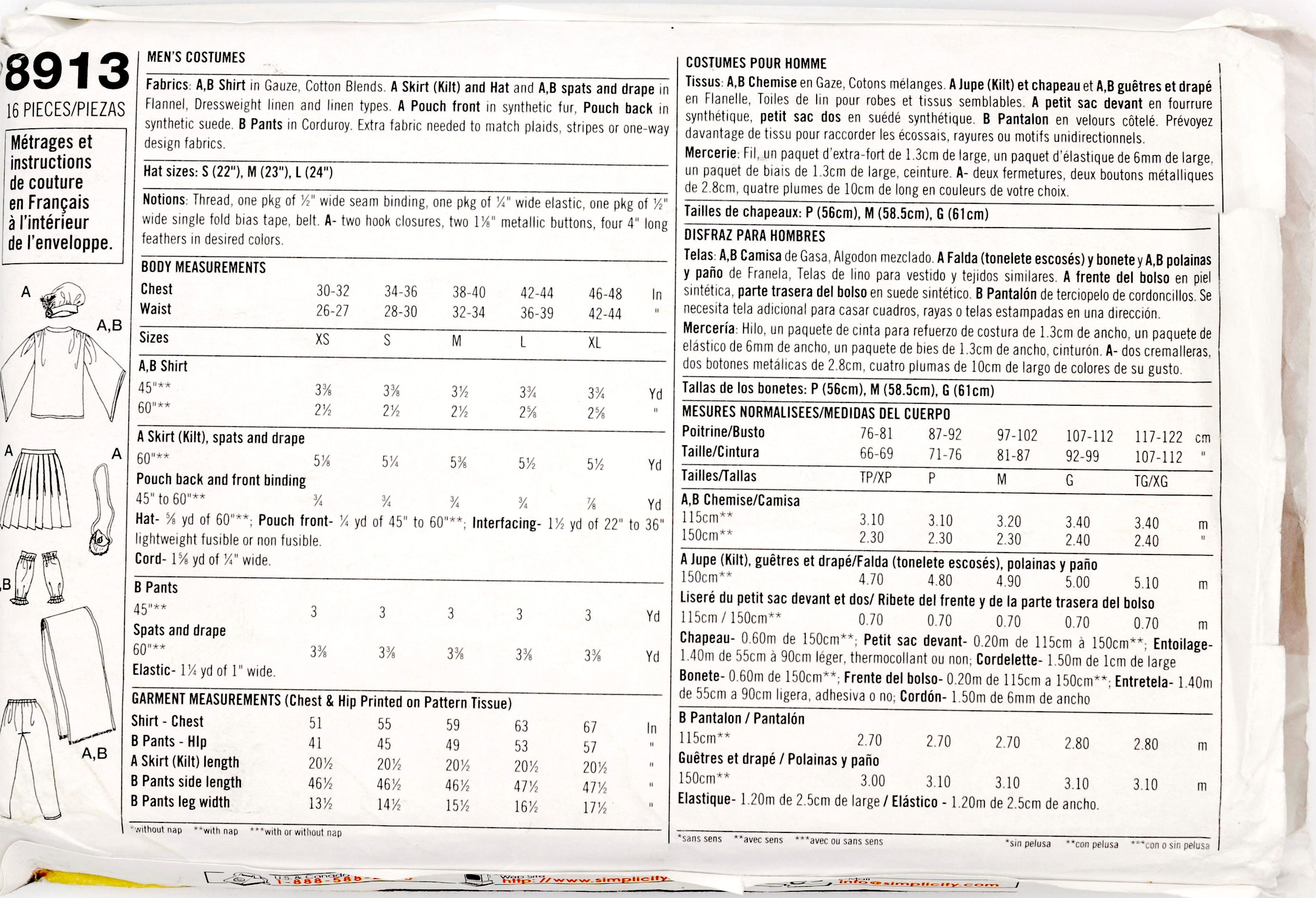 Simplicity Sewing Pattern 8913, Men's Scottish Celtic Costume ...