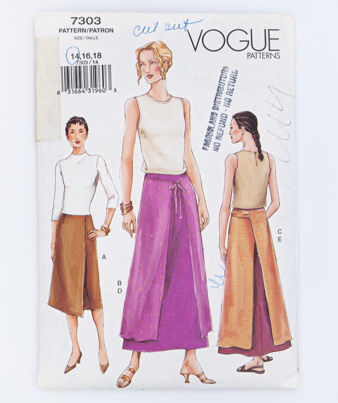 Vogue Sewing Pattern 7303, Misses' Skirt and Overskirt, Size 14, CUT ...