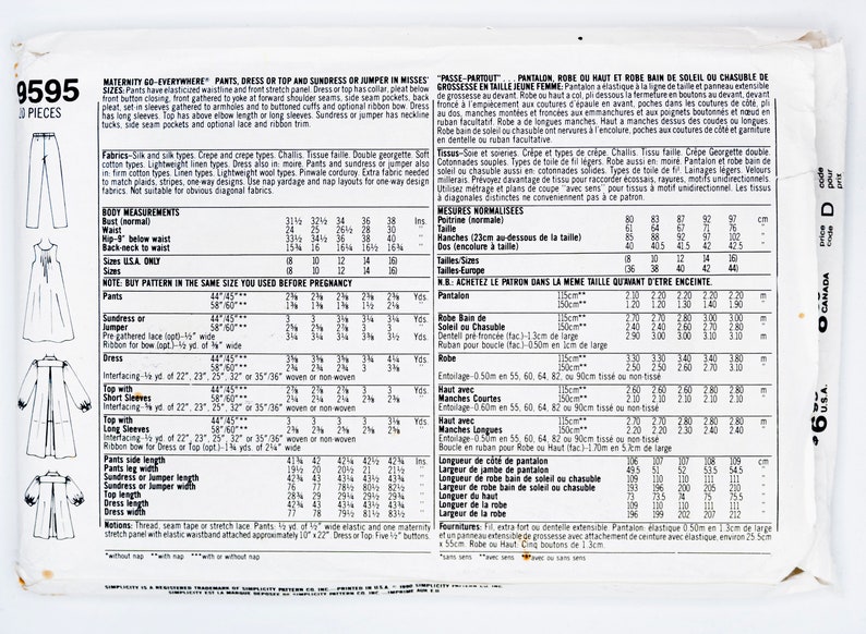 Simplicity Sewing Pattern 9595 Vintage Pattern Maternity - Etsy
