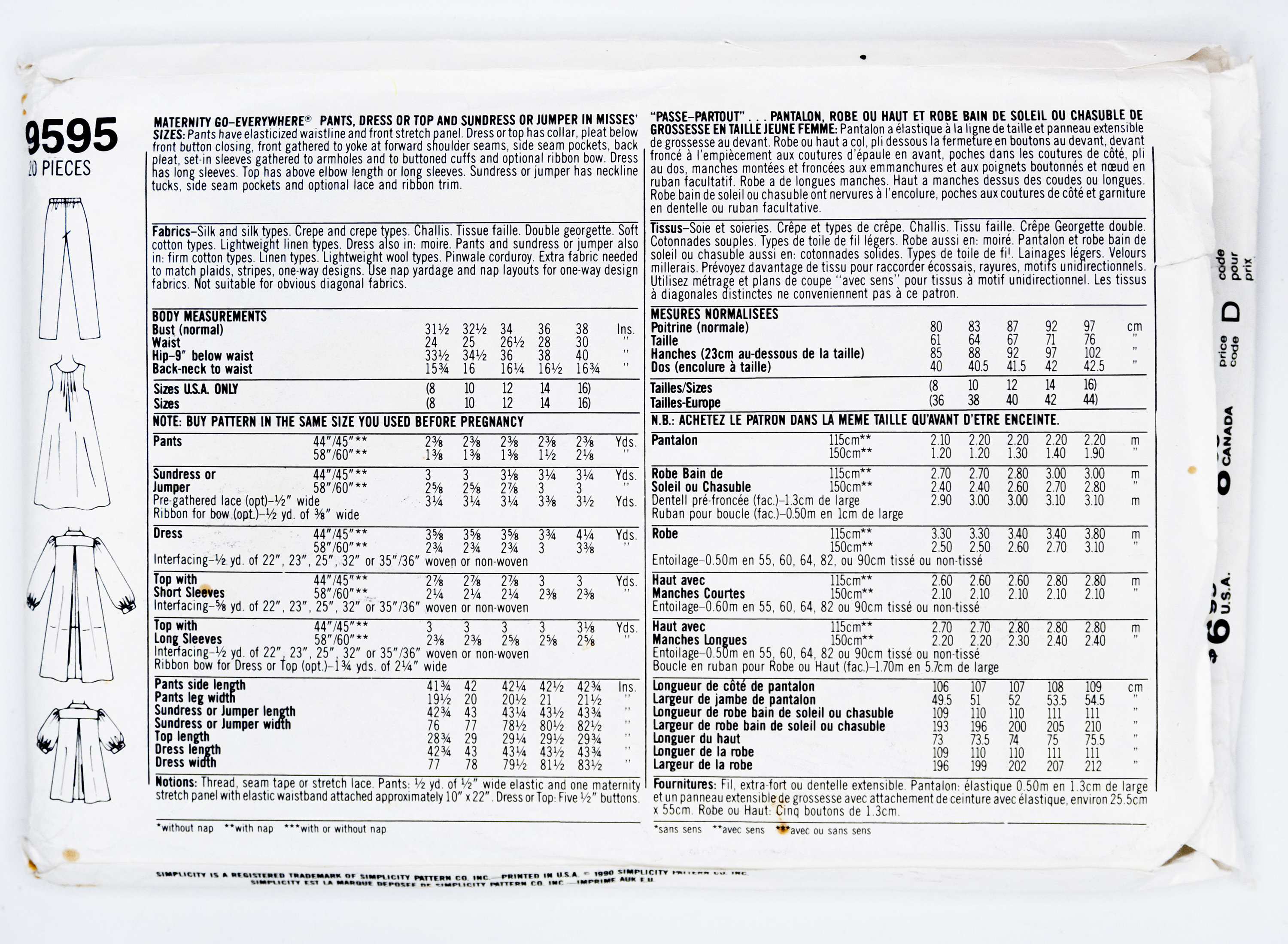 Simplicity Sewing Pattern 9595, Vintage Pattern, Maternity Pants, Dress ...