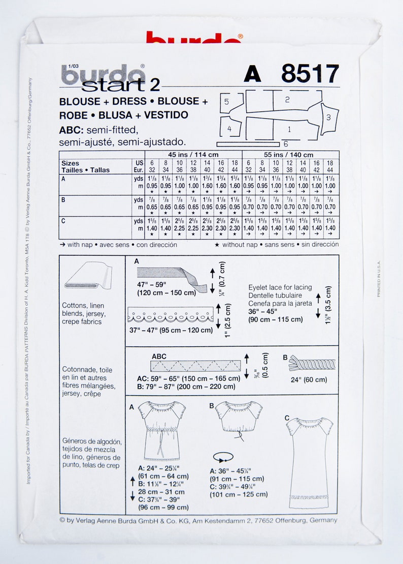 Burda Sewing Pattern 8517, Burda Young Fashion, Miss' Blouse, Dress ...
