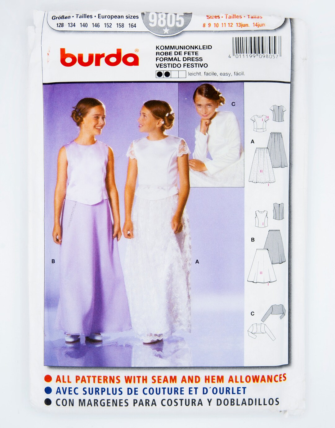 Burda Sewing Pattern 9805, Girls Dress, Top, Skirt, Jacket, Size 8-14 ...